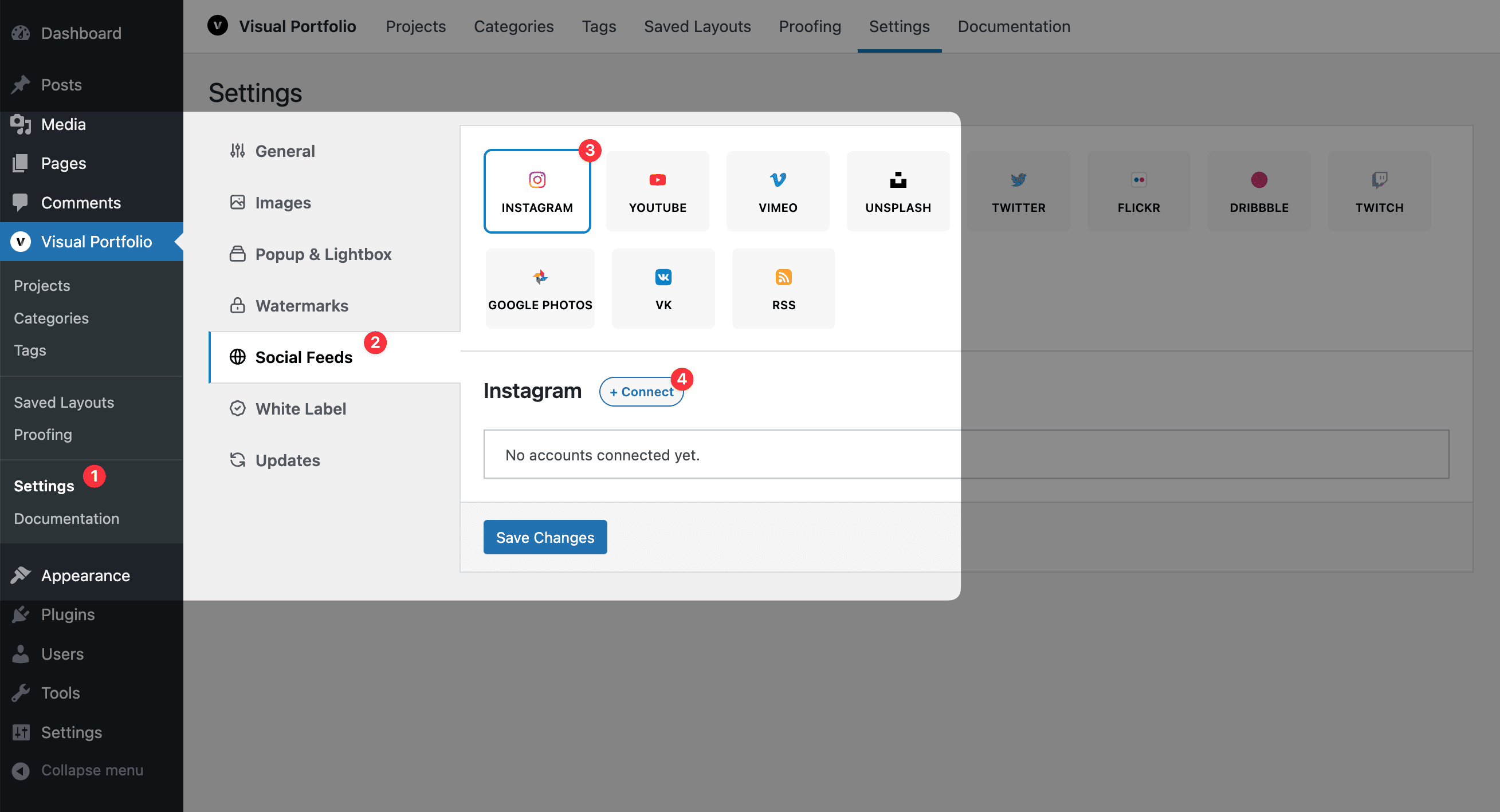 Integrating Social Media Content with Visual Portfolio